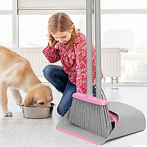 Pink Broom with Dustpan Combo Set，52" Brooms for Sweeping Indoor Broom and Dustpan Set for Home Kitchen Office Lobby Floor Standing Dust Pan