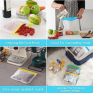 10 Pack Reusable Food Storage Bags, BPA Free Reusable Freezer Bags(2 Reusable Gallon Bags + 4 Leakproof Reusable Sandwich Bags + 4 Food Grade Kids Snack Bags) Resealable Lunch Bag for Meat Fruit Veggies
