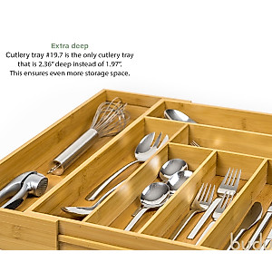 budu Silverware Drawer Organizer #19.7" Depth – Utensil Holder, Kitchen Drawer Organizers for Flatware, Cutlery – Perfect Utensil Organizer for Silverware & Other Kitchen Organization Tools & Storage