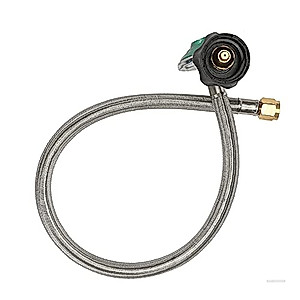 IGT Gas Regulator | 2 feet Stainless Steel Braided Hose Propane Regulator (70000 BTU) for Barbecue Grill, Camping Stove, Patio Heater, Fish Cooker & Other Small Gas Appliances, 2 ft, QCC-1, LPG, GREEN
