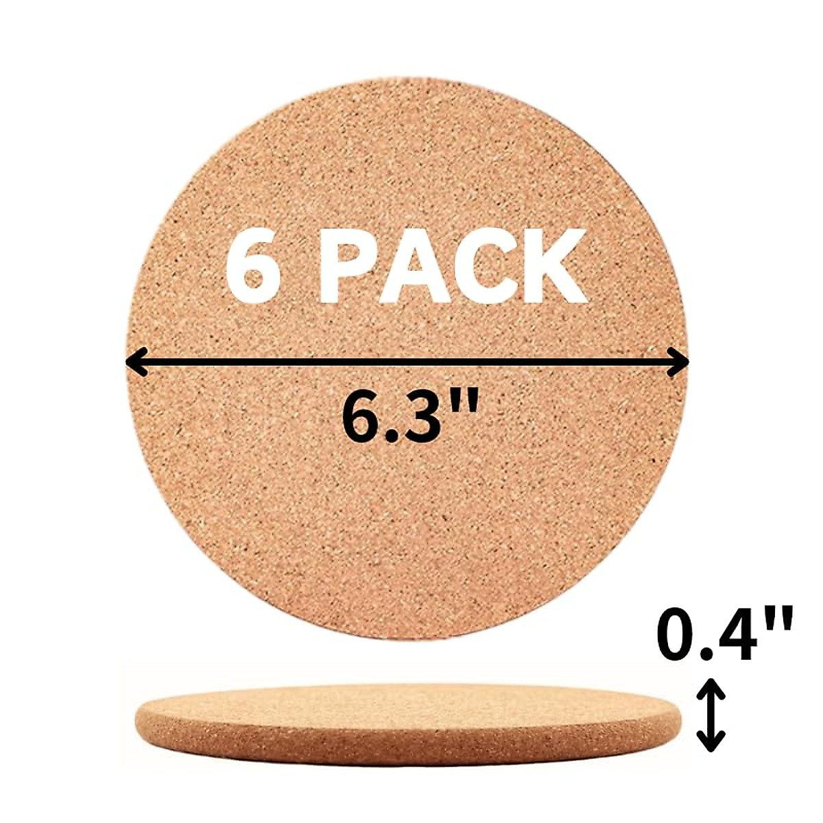 ROLUXENTIA 6.3 Inch Cork Trivet - 6 Pcs Heat Resistant Coasters and Pads for Hot Dishes, Pots, Cups - Refined Cork Placemats for Table & Countertop Protection in Kitchen