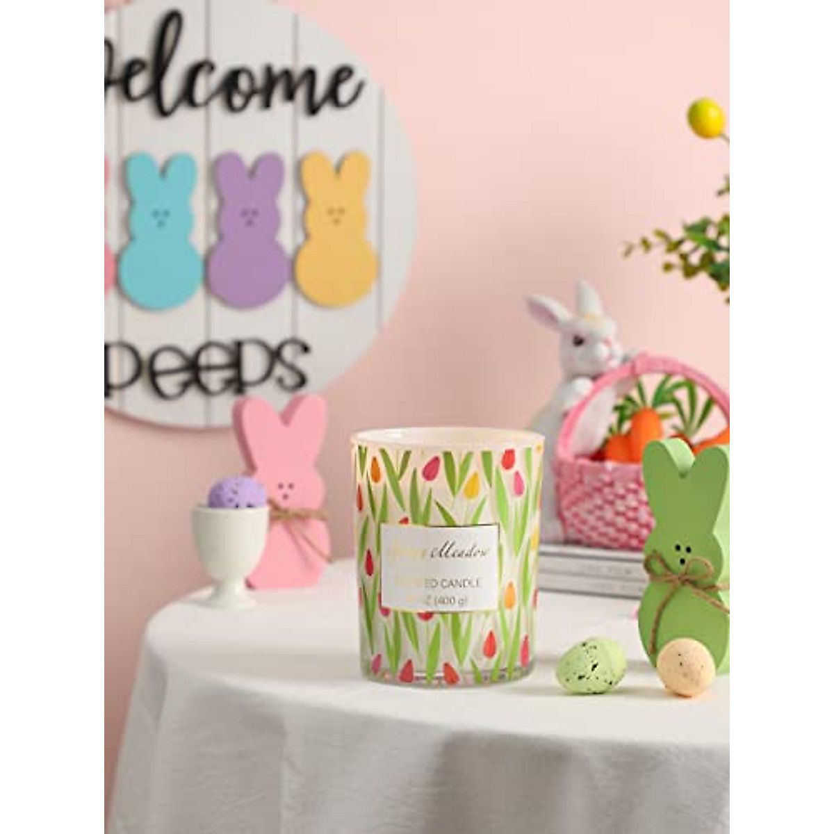 Spring Tulip Scented Candle Gifts Easter Large Candle Soy Wax 14oz Candle Gift (Spring)