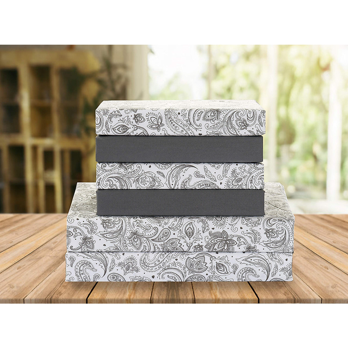 Elegant Comfort Luxury Soft Bed Sheets Paisley Pattern - 1500 Premium Hotel Quality Microfiber Softness Wrinkle and Fade Resistant (6-Piece) Bedding Set, Full, Grey