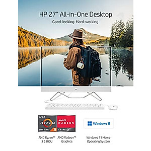 P 27” All-in-One Desktop, AMD Ryzen 3 5300U, 8 GB RAM, 256 GB SSD, Full HD IPS Micro-Edge Display, Windows 11 Home, 4 USB Ports, Pop-up Privacy Camera, Dual Mics, Keyboard and Mouse (27-cb0030, 2021)