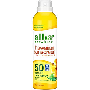 Alba Botanica Sunscreen for Face and Body, Hawaiian Coconut Sunscreen Spray, Broad Spectrum SPF 50 Sunscreen, Water Resistant and Biodegradable, 6 fl. oz. Bottle
