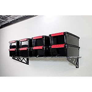 MonsterRax | Garage Wall Shelf Two-Pack White or Hammertone | Three Size Options | Includes Bike Hooks | 300lb Weight Capacity (Hammertone, 12"x36")