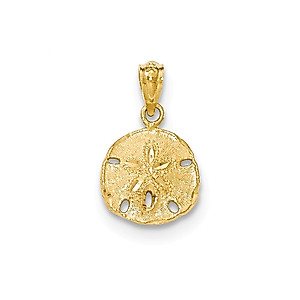 Solid 14k Yellow Gold and Textured Sand Dollar Pendant TINY Charm 16mm x 11mm