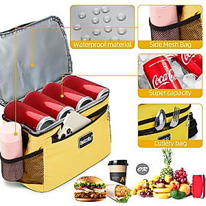 BEIMILY 2 Pack Insulated Lunch Bag Women Men,small Soft cooler Hand bags,Lunch Bag for Work,Leakproof Reusable Insulated Cooler Lunchbox with Adjustable Shoulder Strap(blackish green+yellow)