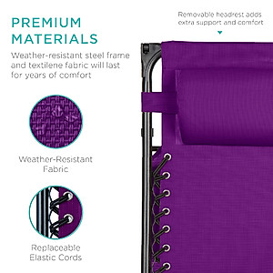 Best Choice Products Folding Zero Gravity Outdoor Recliner Patio Lounge Chair w/Adjustable Canopy Shade, Headrest, Side Accessory Tray, Textilene Mesh - Amethyst Purple