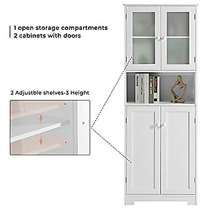Tiptiper Tall Bathroom Storage Cabinet, Large Floor Cabinet with Open Compartments and 2 Cabinets with Doors, 64” Height Freestanding Linen Tower Cabinet, for Home Kitchen, Living Room, White