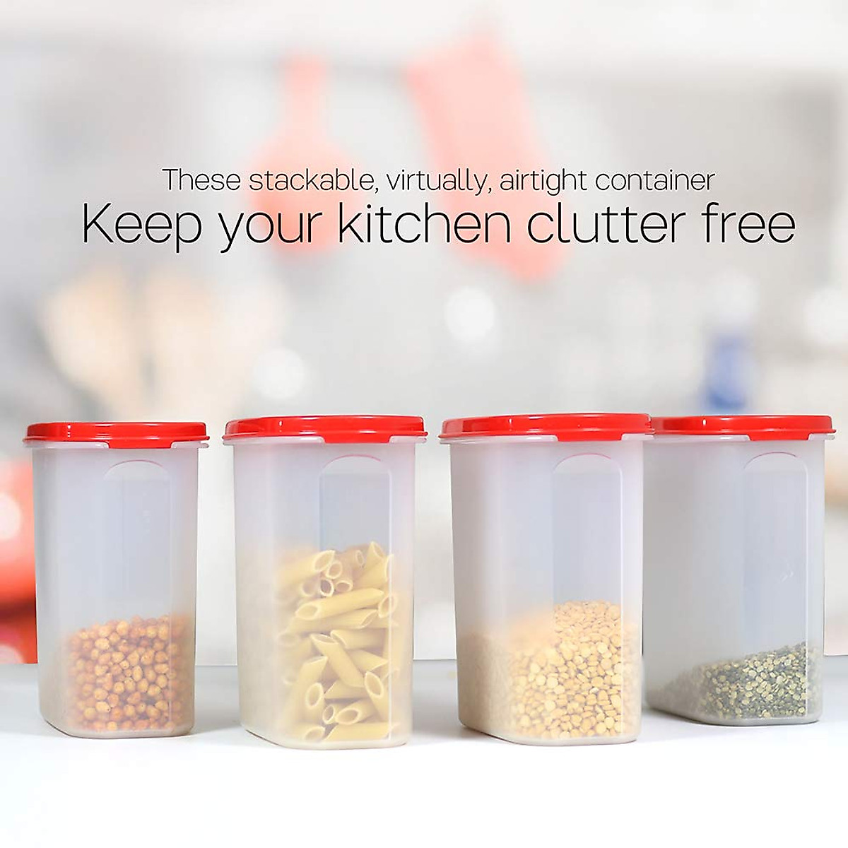 Tupperware Plastic Dry Storage Containers - 1.7 L, 4 Pieces, Multicolored