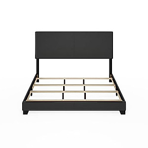 Furinno Pessac Upholstered Bed Frame, Black PU Leather, California King