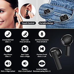 TITACUTE Wireless Earbud Bluetooth Headphone Clear in-Ear Earphone for iPhone 14 13 Pro Max 12 11 XR 8 Galaxy Z Flip Fold 4 3 Samsung S23 S22 S21 S20 A53 A14 Pixel 6 7 6a Noise Canceling USB C Headset