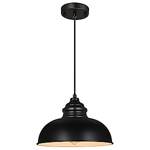 KARMIQI 12 inch Pendant Lights Black Pendant Light Fixtures Industrial Vintage Hanging Lamp, Adjustable Barn Pendant Lights Kitchen Island Stair Hallway Dining Room