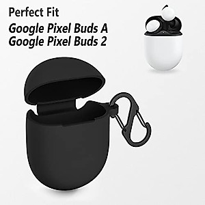 Geiomoo Silicone Case Compatible with Google Pixel Buds A-Series, Google Pixel Buds 2, Protective Cover with Carabiner (Black)