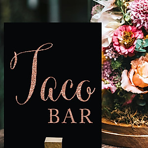 Andaz Press Wedding Party Signs, Faux Rose Gold Glitter on Black, 8.5x11-inch, Taco Bar, 1-Pack, Colored Party Supplies Decorations