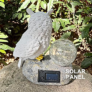 ARTCOS Garden Solar Lights Outdoor Decorative Pure White Owl Statue with Crackle Glass Globe LED Lights for Backyard, Lawn, Patio Decoration (Big)