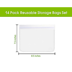 Coupount 10 Pack Reusable Ziplock Bags Silicone,Reusable Food Storage Bags,Leakproof Reusable Freezer Bags, BPA Free Reusable Food Storage Bags
