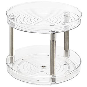 mDesign Spinning 2-Tier Lazy Susan Turntable Storage Tower, Rotating Organizer for Kitchen Cabinet, Counter, Sink, Table - Double Decker Carousel Pantry Organizer, Ligne Collection, Clear