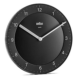Braun Classic Analogue Wall Clock with Quiet Quartz Movement, Easy to Read, 20cm Diameter in Black, Model BC06B, One Size