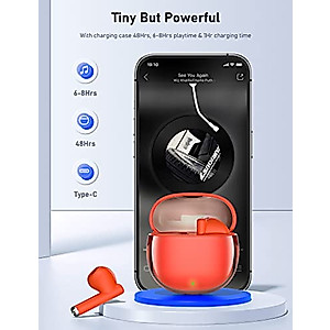 AFGHOA Wireless Earbuds for Samsung S23 Ultra S22 A53 Noise Canceling HiFi Stereo Bluetooth 5.3 Wireless Headset with Microphone in-Ear Headphone for iPhone 13 14 12 11 Google Pixel 7 6 6a Android Red