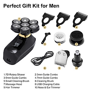 Electric Razor for Men, Electric Razors Waterproof Head Shavers for Bald Men Cordless Rechargeable Electric Shavers for Men with Hair Clipper Beard Nose Ear Hair Trimmer Facial Cleansing