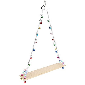 Chicken Swing, Pet Chicken Swing Toys with Natural Wooden Chicken Wooden Standing Swing Toys Hanging Perch with Bells for Medium Large Parrots HenToys