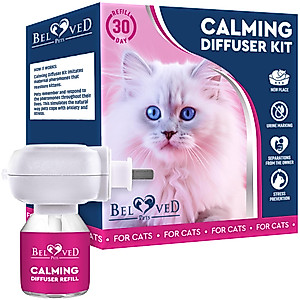 Beloved Pets Cat Calming Diffuser & Pet Anti Anxiety Products - Feline Calm Pheromones Plug in & Cats Stress Relief Comfort Help with Aggression, New Zone, Pee, Fighting with Dogs & Other Behavior