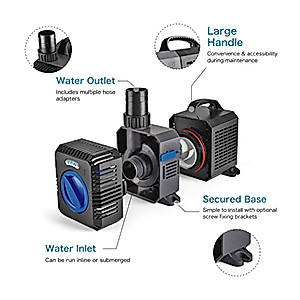 Flexzion Pond Pump Submersible (1400GPH) Adjustable Flow Inline Aquarium Fountain Waterfall Koi Fish Salt Fresh Water Filter with Set of Outlet Adapter