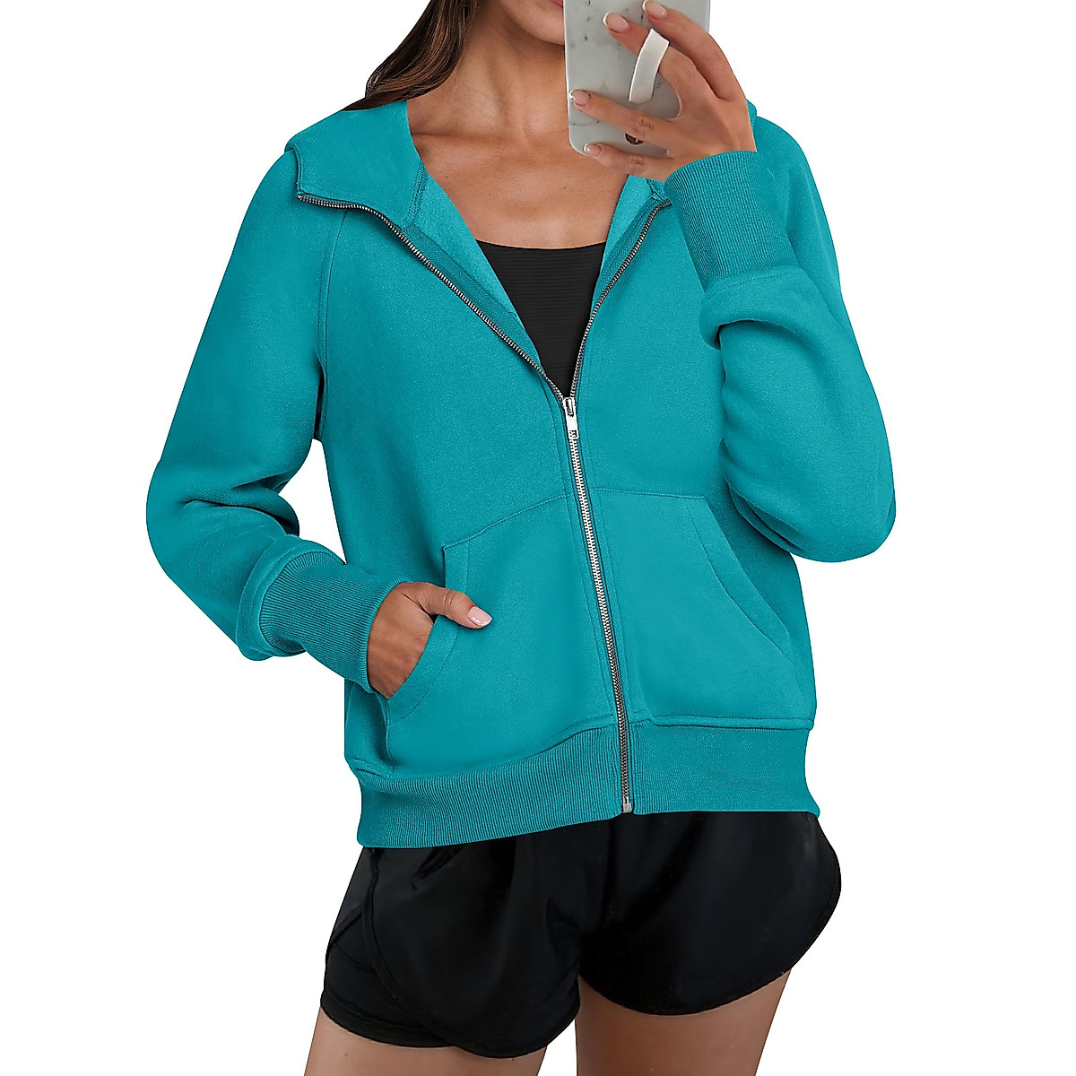 ANRABESS Womens Cropped Zip Up Hoodies Fleece Sweatshirts Zipper Jackets Hooded Pullover Sweaters 2024 Teens Preppy Clothes Medium