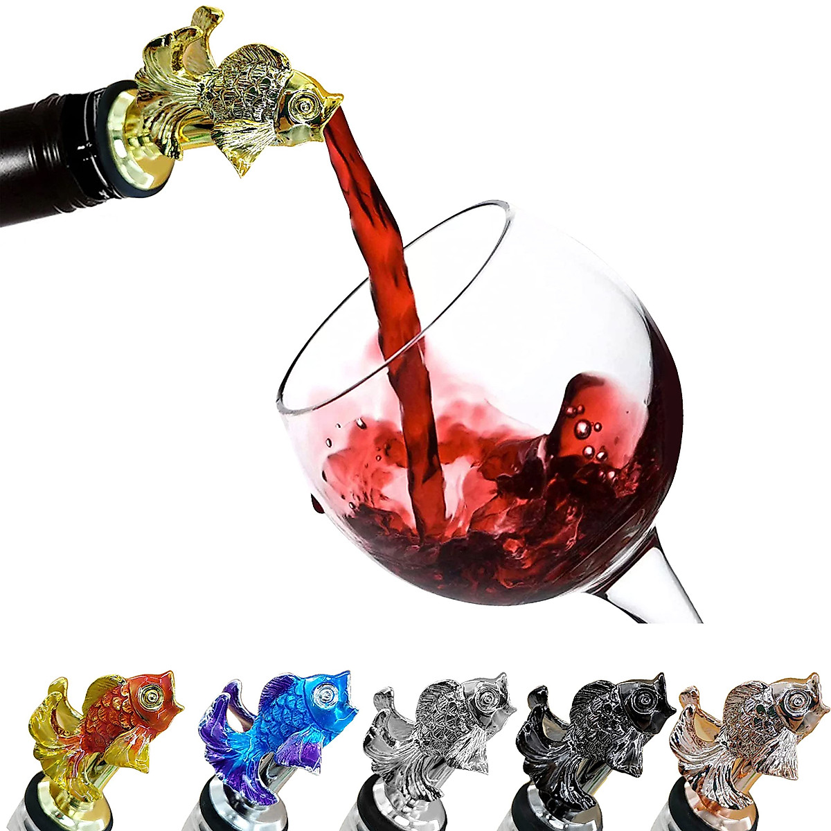 CORCHO - Fish Wine Pourer, Animal Wine Pourer, Animal Wine Aerator Pourer, Wine Pourer, Wine Aerator Pourer | Decorative Gift Box | Beach Bar, Wine, Whiskey, Champagne, Liquor Pourers (Gold)