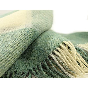 Biddy Murphy, Genuine Irish 100% Wool Plaid Blankets, Soft & Warm Lambswool Knee Throw/Toss Size 54" x 45" Inches, Imported from Ireland, Green/White
