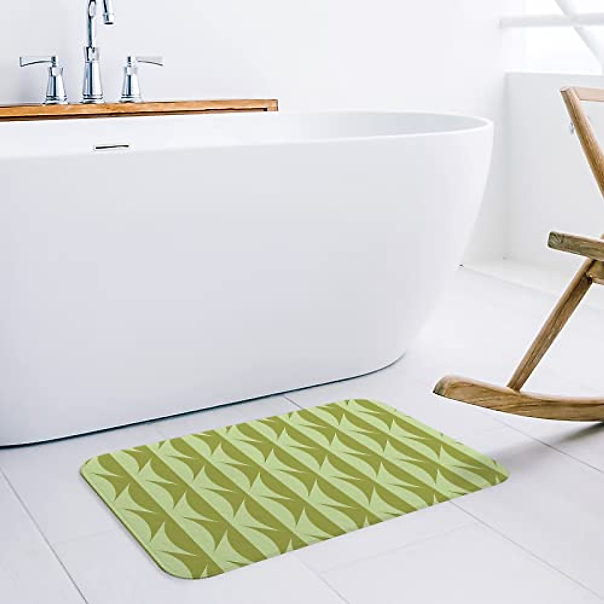 Prironde Front Door Mats Outdoor Indoor Kitchen Mat, Mid Century Abstract Geometry Green Pattern Entrance Doormat Non-Slip Bathroom Rugs Washable Floor Mats for Sink/Porch, 18" x 30"