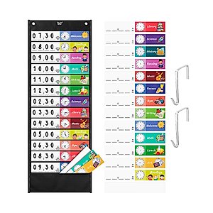 Mr. Pen- Daily Schedule Pocket Charts, 13+1 Pocket, 26 Double Sided Reusable Cards(13 Colored+13 Blanked), 12.8”x35” Pocket Chart for Classroom, Classroom Pocket Chart, Classroom Schedule Pocket Chart