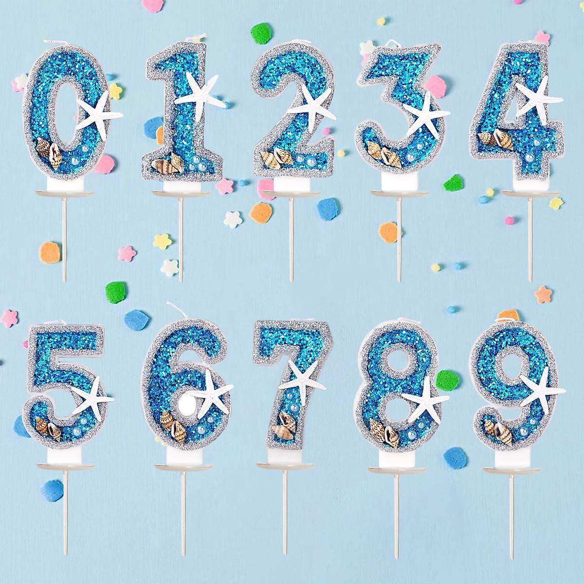 2.76" Large Birthday Candles Number 9 for Cake, Shell Sequins Number Candles for Birthday Party Wedding Anniversary Decorations