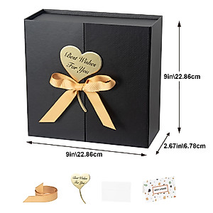 CHARMGIFTBOX Gift Boxes with Lids, 9x9x3 Inch Black Gift Box with Ribbon Card Fancy Gift Wrap Boxes for Festival Anniversary Birthday Groomsmen Proposal Weddings Boyfriend Father's Day