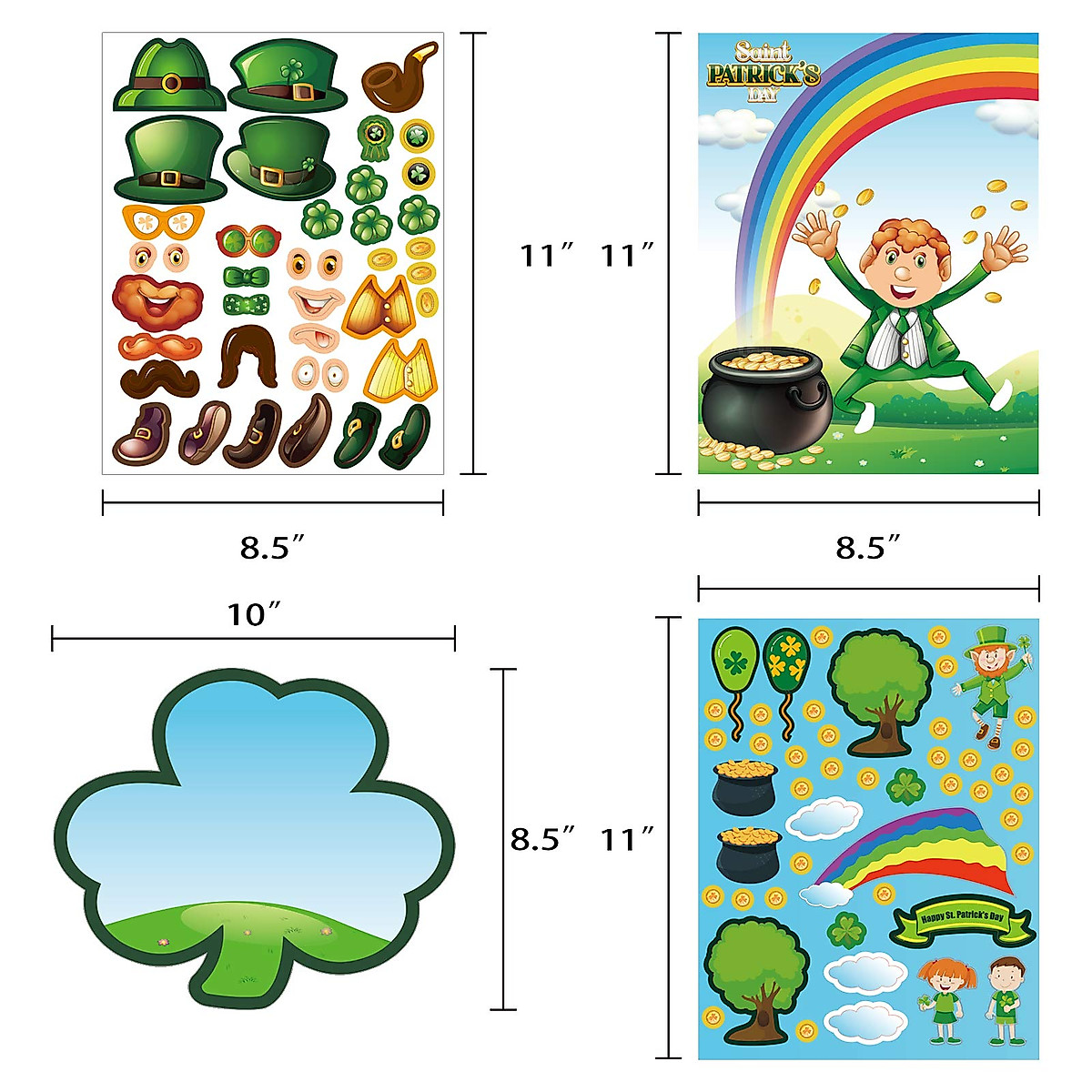 GloDreAm 24PCS St. Patrick’s Day DIY Stickers for Kids - Shamrock Lucky Irish Leprechaun Party Games Favors Supplies - School Class Activity Crafts