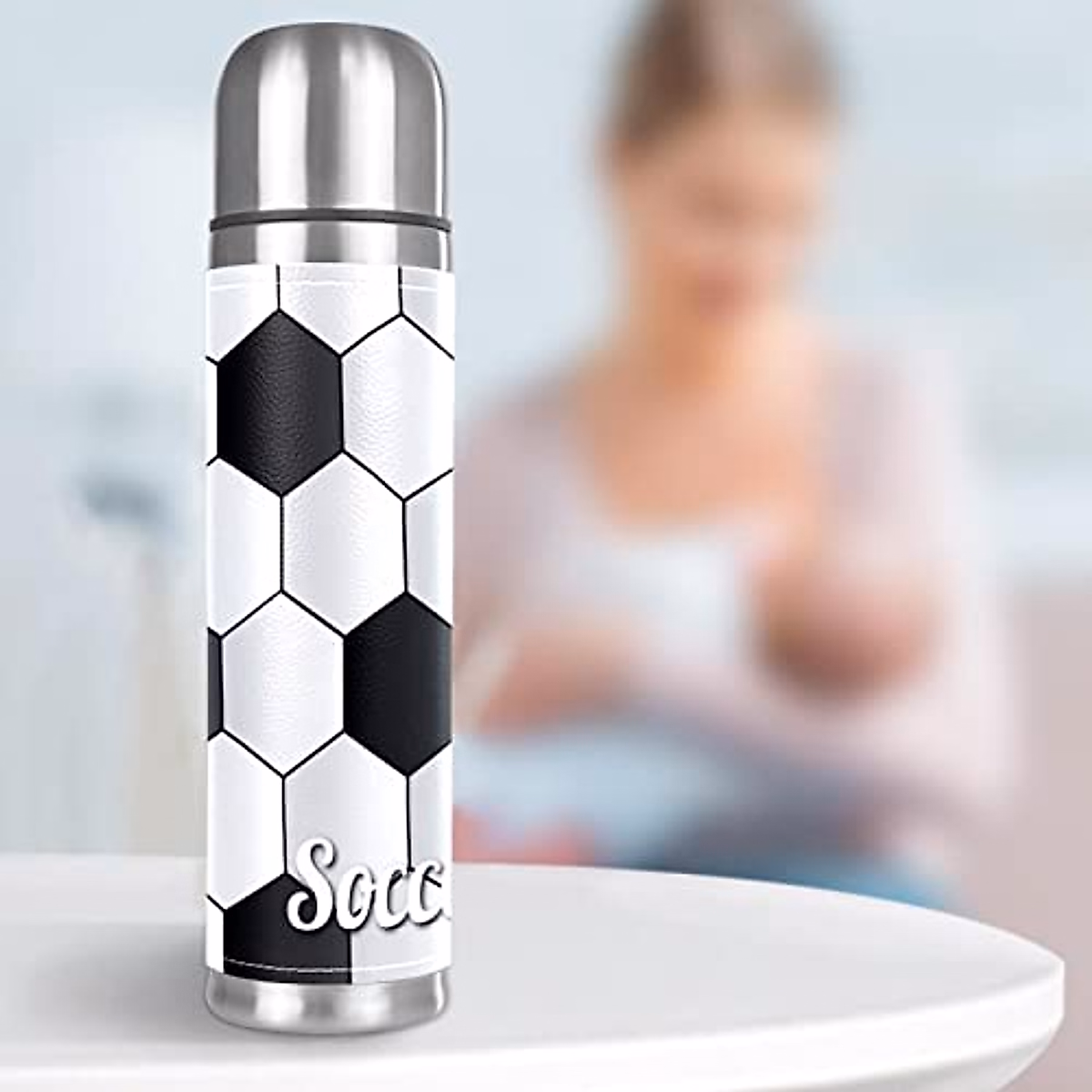 Soccer Background Stainless Steel Water Bottle Leak-Proof, Double Walled Vacuum Insulated Flask Thermos Cup Travel Mug 17 OZ