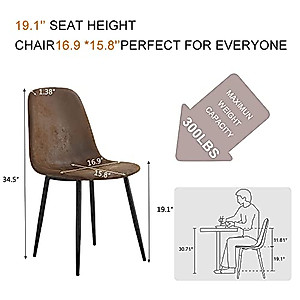 Dining Chairs Set of 4,Modern Mid Century Living Room Side Chairs with Metal Legs, Washable PU Leather, Armless Side Chairs for Kitchen Lounge Farmhouse, Rustic Brown, 4PCS