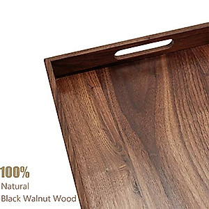 MAGIGO 20 x 12.5 Inches Medium Rectangle Black Walnut Wood Ottoman Tray with Handles, Serve Tea, Coffee or Breakfast in Bed, Classic Wooden Decorative Serving Tray