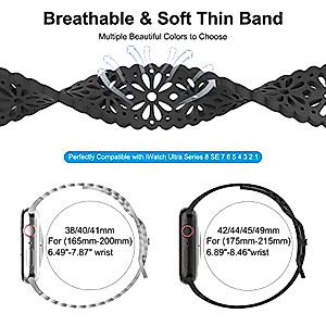 TSAAGAN 5 Pack Lace Silicone Bands Compatible for Apple Watch Band 38mm 40mm 41mm 42mm 44mm 45mm 49mm, Slim Hollow-out Breathable Sport Thin Strap for iWatch Ultra Series 8/7/SE/6/5/4/3/2/1 Women Men