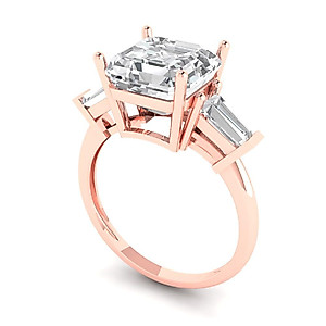 Clara Pucci 3.50ct Asscher cut 3 stone Solitaire White Lab Created Sapphire Engagement Promise Anniversary Bridal Ring 18K Rose Gold 10.5