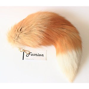 Golden Luxe: Genuine Silver Fox Tail Keychain Pendant in Rich Gold with White Tip – A Fashionable and Versatile Accessory
