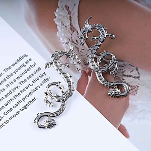 Andelaisi Punk Dragon Earrings Silver Dragon Drop Studs Earrings Gothic Dragon Exaggerated Earrings Vintage Ancient Dragon Animal Earrings Jewelry for Women Halloween Party Gifts