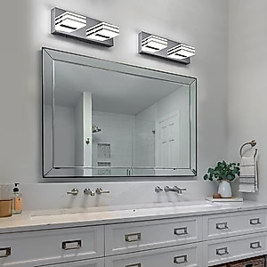 yumcrelect LED Vanity Light, 12W Light Mirror Front Vanity Lamp Modern Acrylic Stainless Steel Bath Wall Vanity Lighting Over Mirror Chrome 2-light Bathroom Bedroom Lighting Fixtures