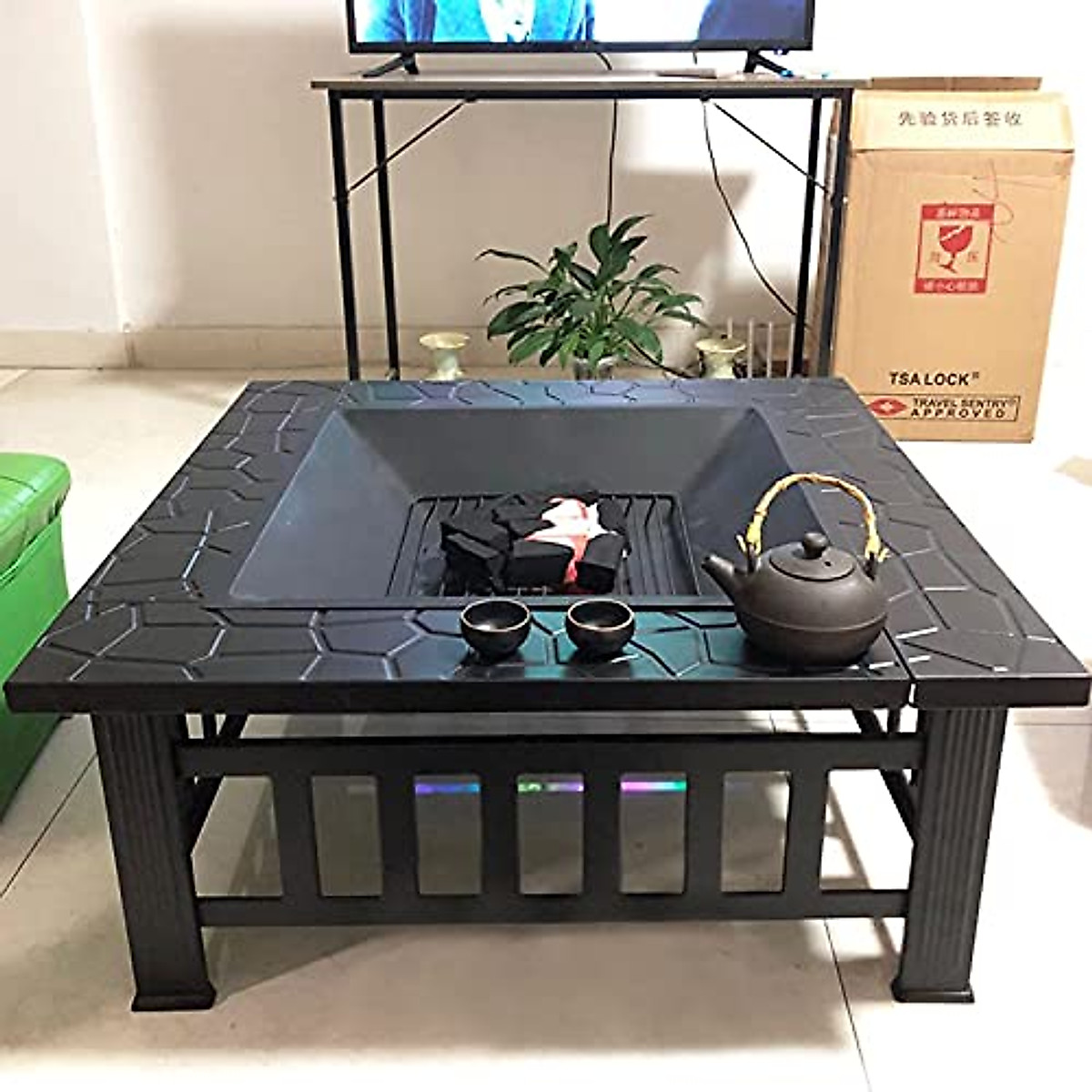 LEAYAN Garden Fire Pit Grill Bowl Grill Barbecue Rack Fire Pit Outdoor fire Pit, Home Garden Decoration fire Pit, Villa Wood-Burning Barbecue fire Pit Table, 31 inches