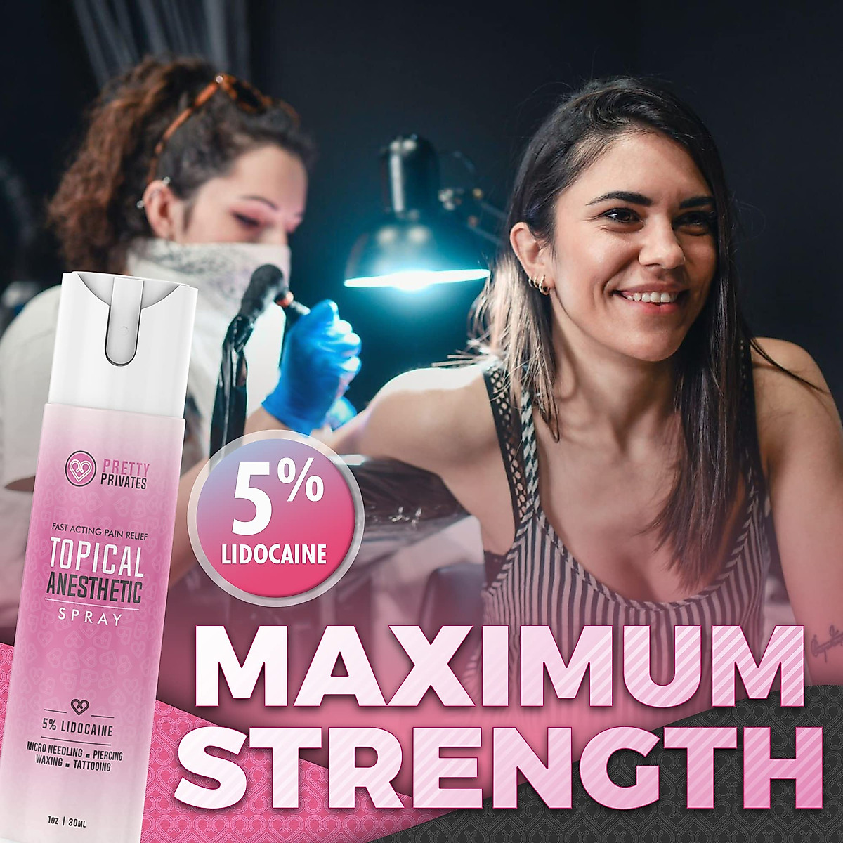 Pretty Privates Lidocaine Spray - Premium Numbing Spray for Waxing, Tattoos, Piercings, Microblading - Relief in 5-15 Mins - Maximum Strength - Topical Anesthetic - 1oz