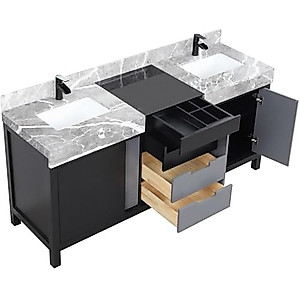 Lexora Home Zilara 72" Double Marble Top Bathroom Vanity with Black Faucet