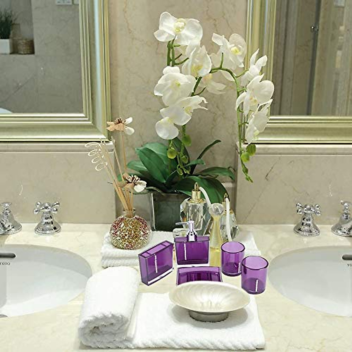 Purple Bathroom Accessories Set Purple Bathroom Accessories Bathroom Designer 5-Piece Bath Accessory Set,Acrylic Gift Set Toothbrush Holder Toothbrush Cup Soap Dispenser Soap Dish Toilet Brush Holder