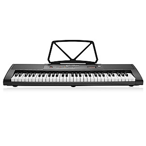 Ashthorpe 61-Key Digital Electronic Keyboard Piano with Light Up Keys, Includes Stand, Bench, Headphones, Mic and Keynote Stickers